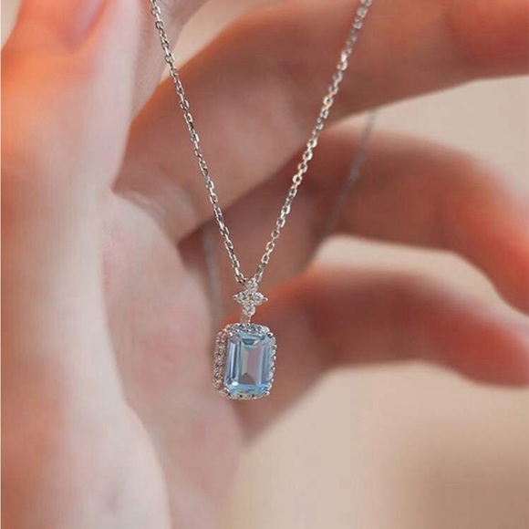Jewelry | Stainless Steel Light Blue Pendant Necklace | Poshmark